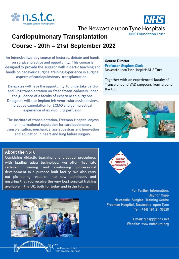 Cardiopulmonary Transplantation course 20th – 21st September 2022, NSTC ...